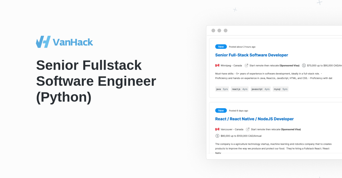 Senior Fullstack Software Engineer (Python) - VanHack